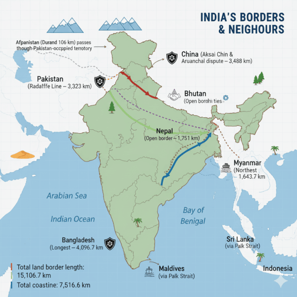 India Borders Geography Complete Guide Strategic Importance